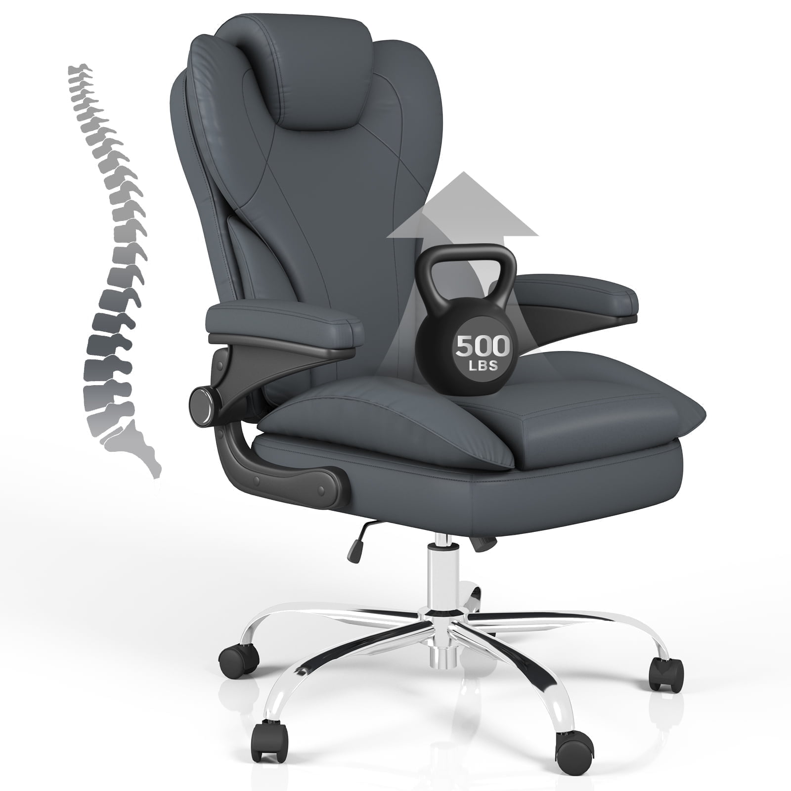 E-motie Home Office Chair with Flip-up Arms, Adjustable High Back Chair ...