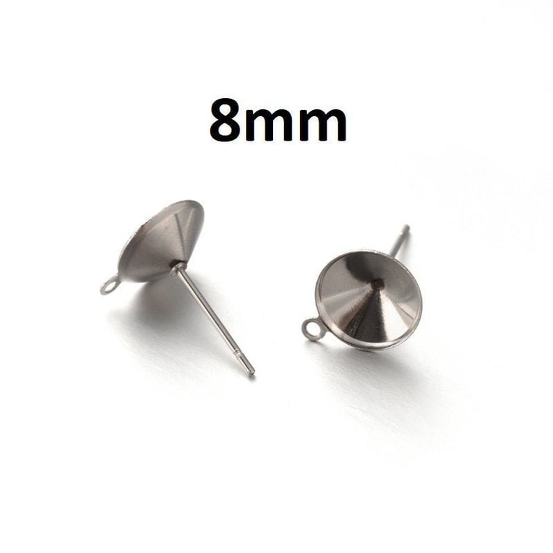 E005 - 10 pcs. (5 pairs) 304 Stainless Steel Earring Cone Posts Studs with Parallel Loop - For ...