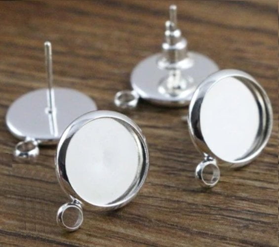 E097 - 10 pcs. Silver Plated Earring Posts Studs Settings Bezels ...