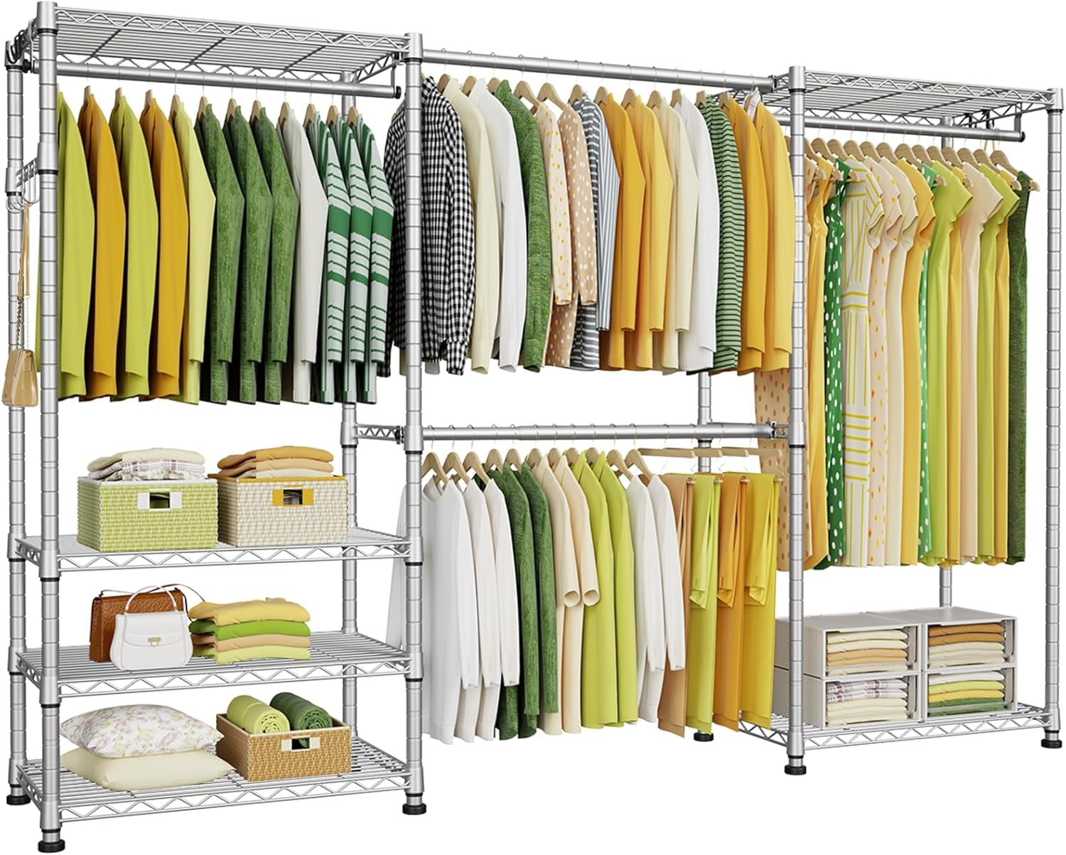 E1 Heavy Duty Closet Garment Rack, 6 Tiers Adjustable Metal ...