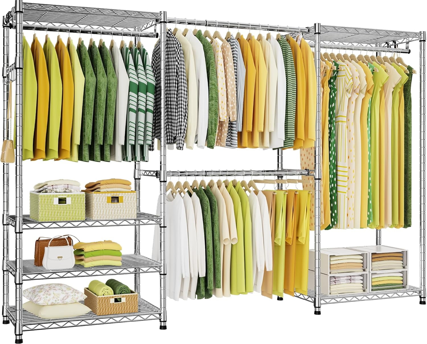 E1 Heavy Duty Closet Garment Rack 6 Tiers Adjustable Metal Freestanding ...