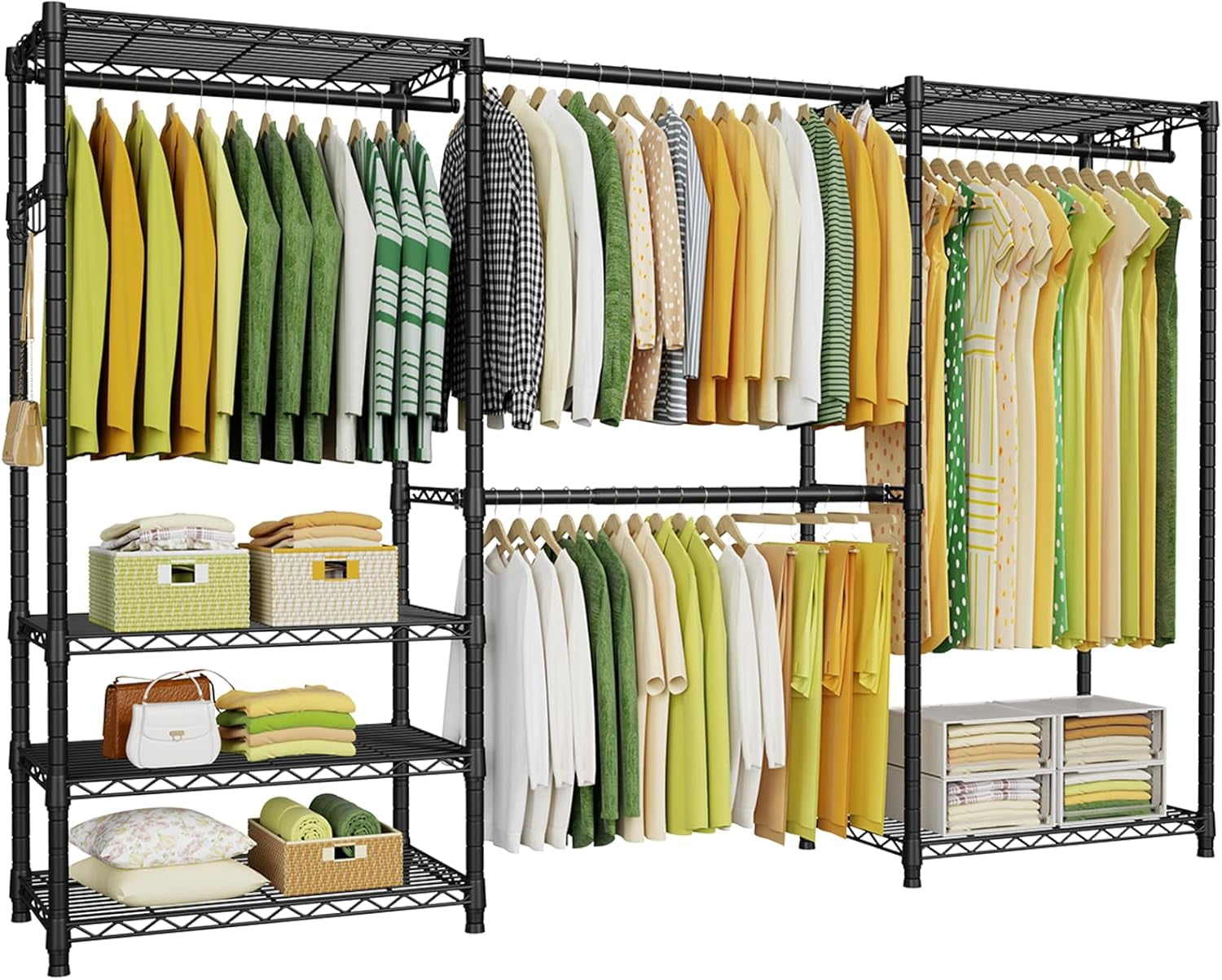 E1 Heavy Duty Closet Garment Rack 6 Tiers Adjustable Metal Freestanding ...