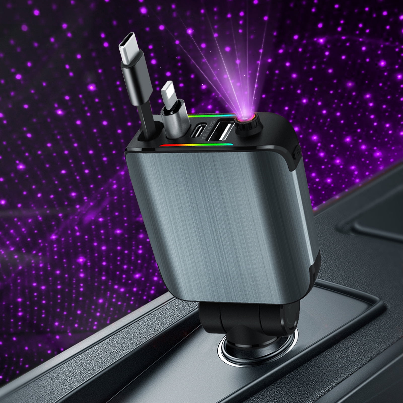 E1 purple light starry sky top car charger 120W fast charge PD30 multi-function smart atmosphere ...