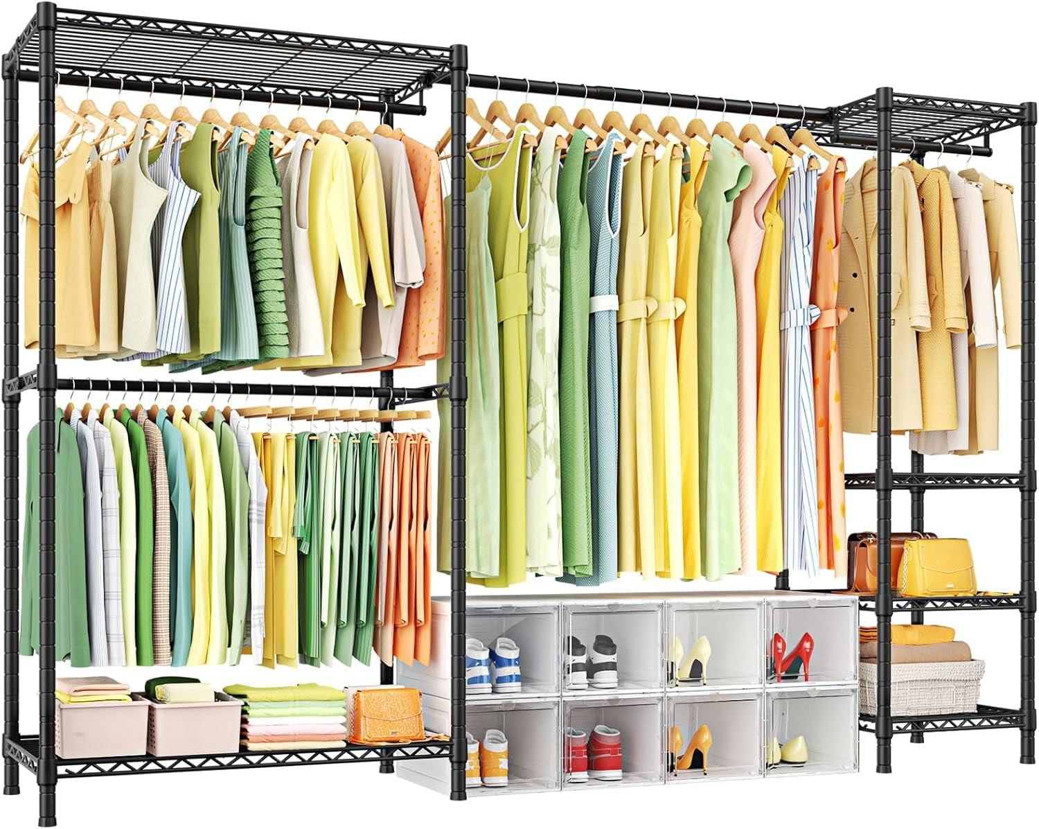 E10 Clothes Rack（With Stretchable Hanger Rod）Freestanding Clothing ...