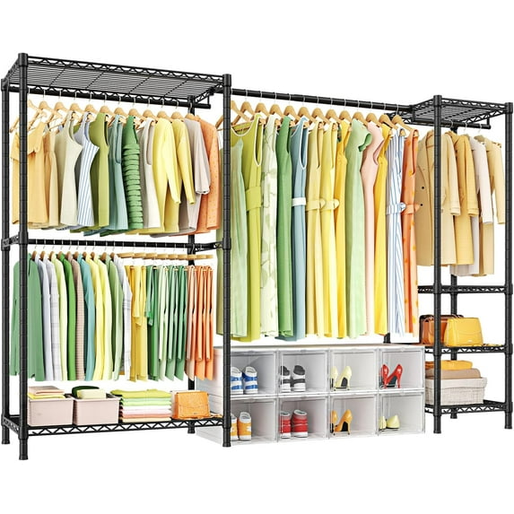 E10 Clothes Rack（With Stretchable Hanger Rod）Freestanding Clothing ...