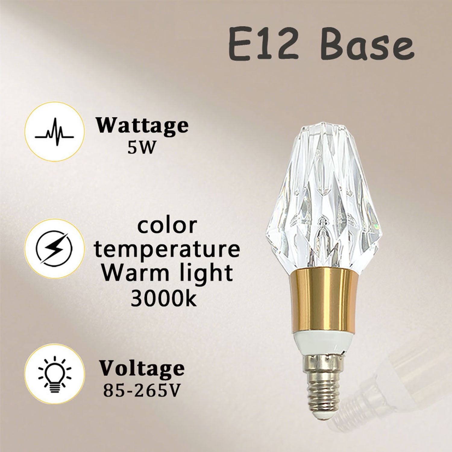 E12 LED bulb, 5W(40W equivalent) 500LM without dimmable, 3000K warm ...