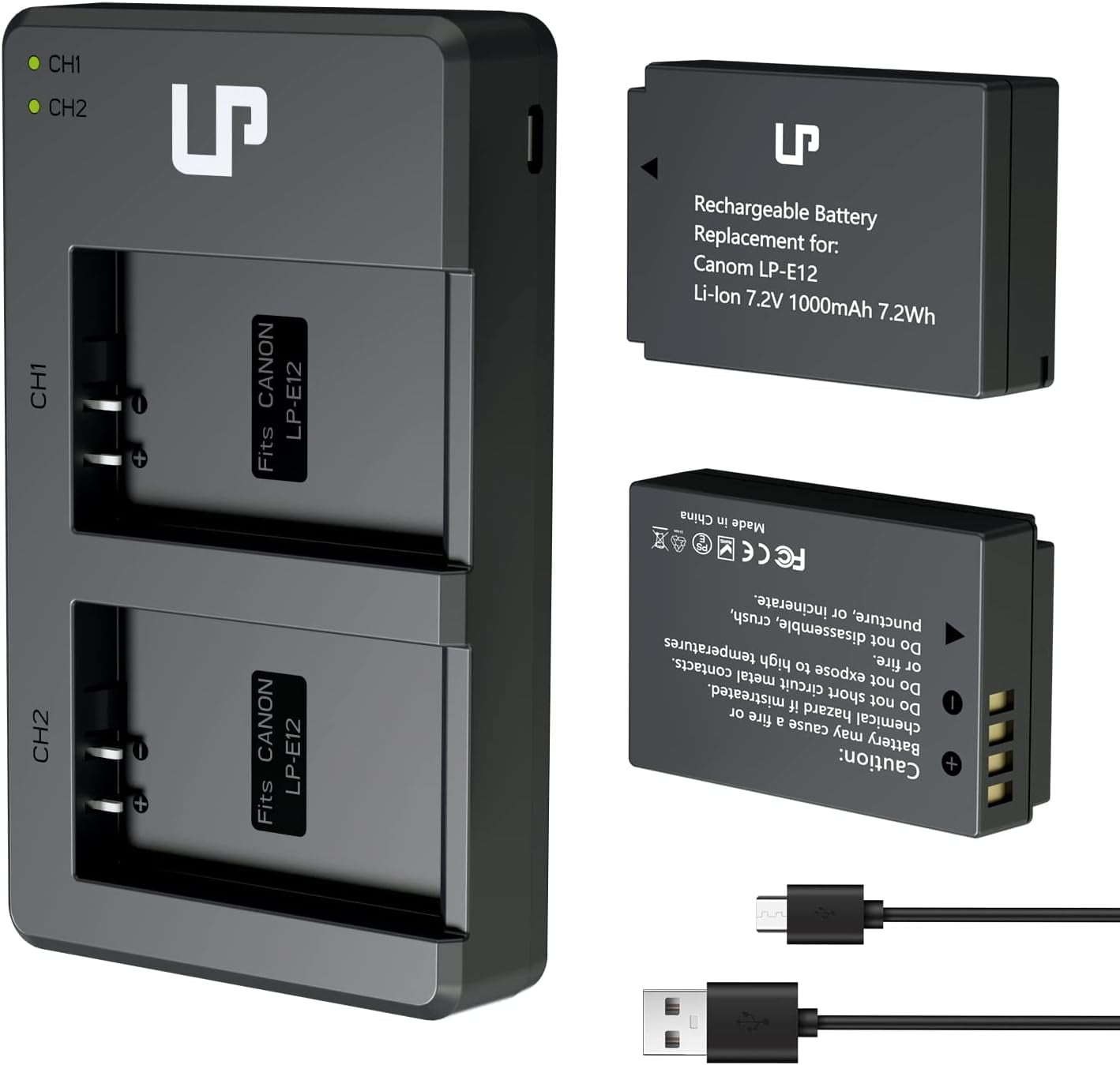 -E12 Battery Charger Pack, 2-Pack Battery & Dual Slot Charger ...