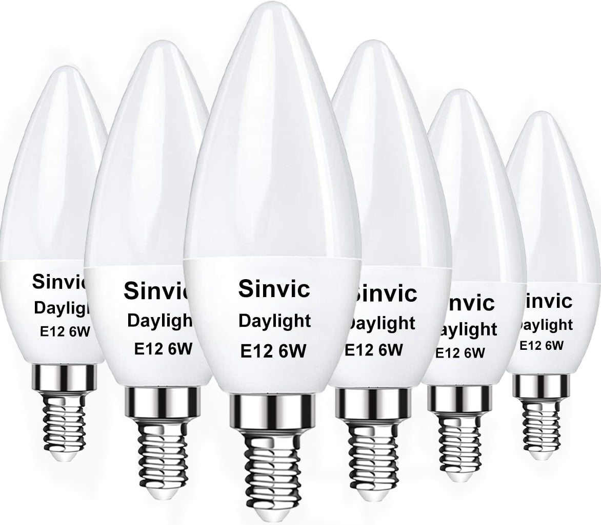 E12 LED Bulb, 6PCS E12 Candelabra Bulb 6W Daylight White 5000K, Long ...