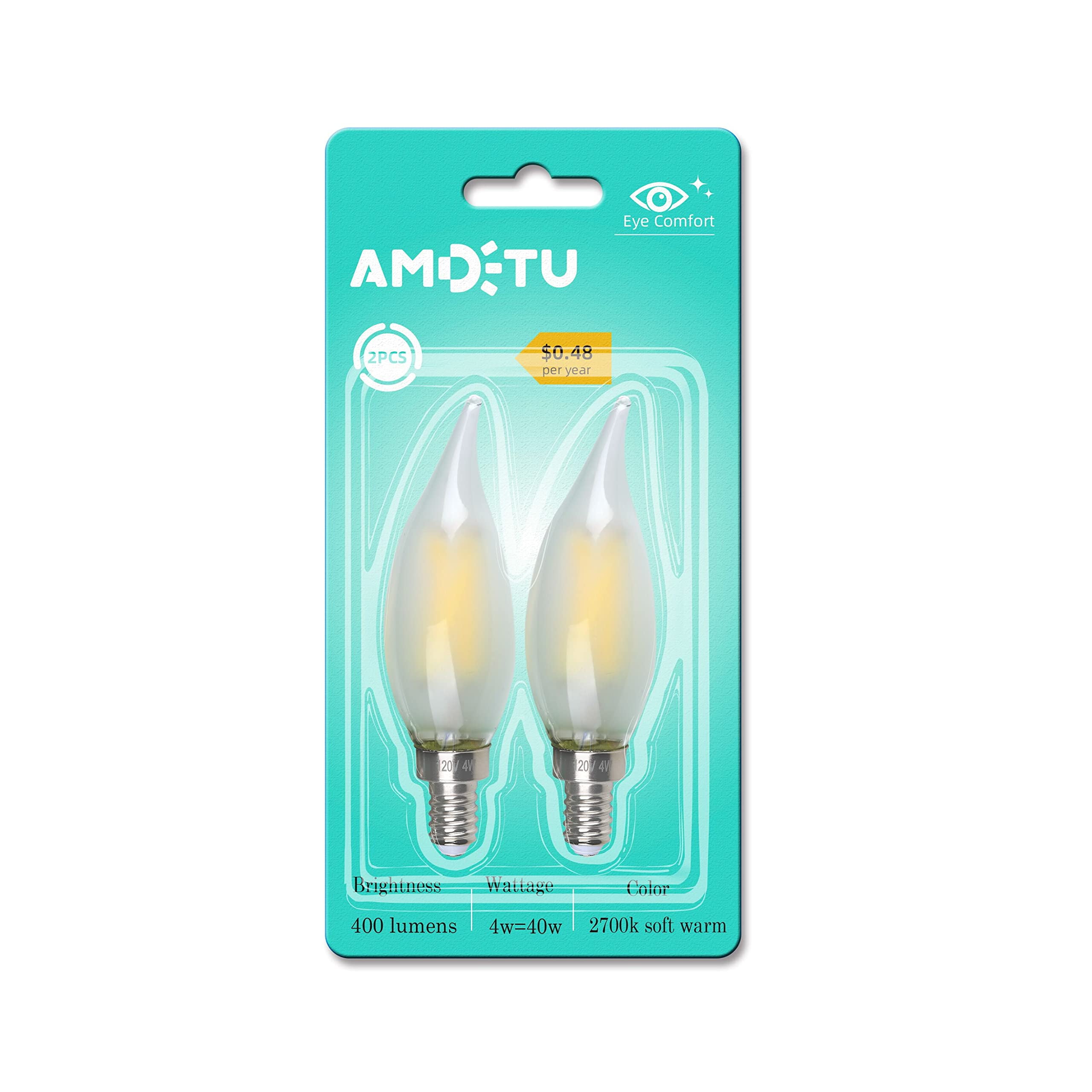 AMDTU E12 LED Bulb 40W Dimmable Frosted Chandelier Bulbs 2700K Warm White 2 Pack Walmart