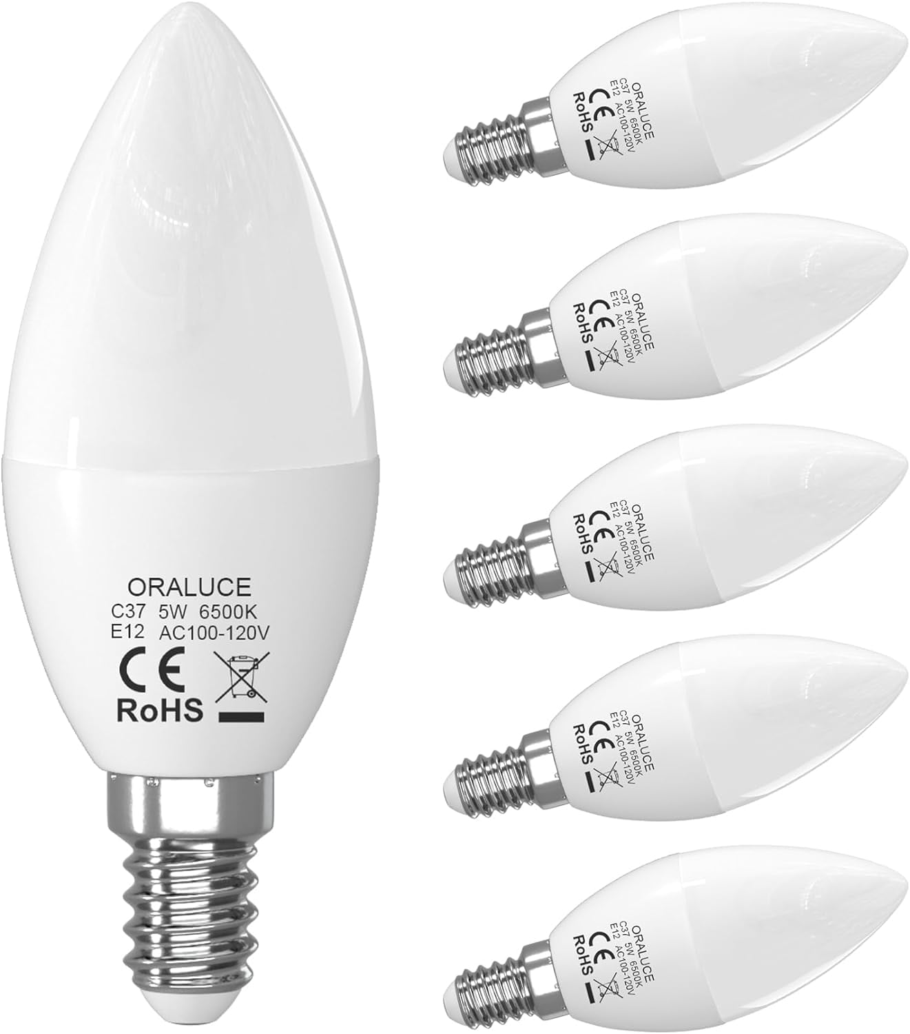 E12 LED Candelabra Light Bulbs - 40 Watt Equivt, 6500K Cool White ...