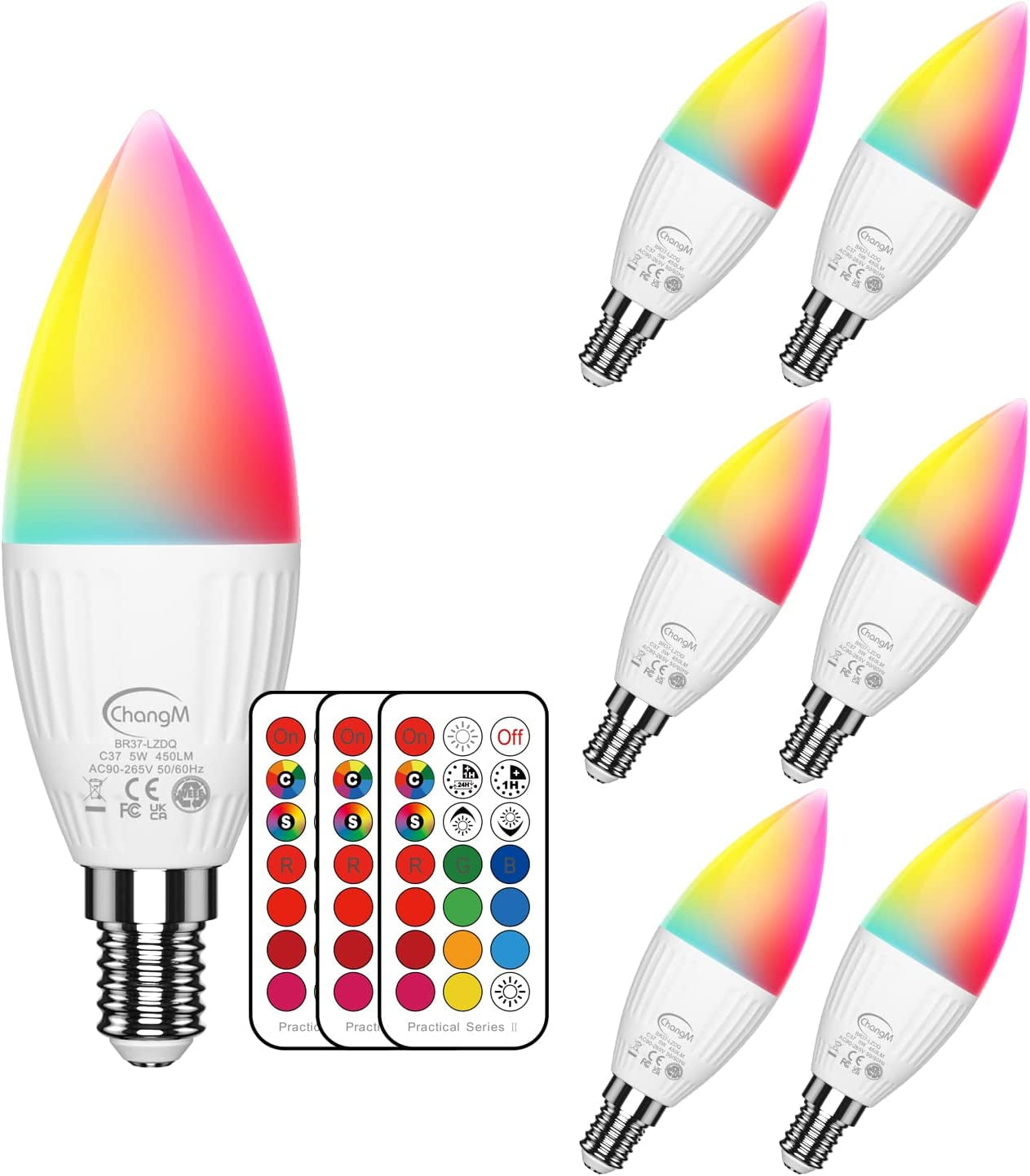 Changm E12 LED Light Bulbs, 5W 40W Equivalent, RGB Color Changing ...