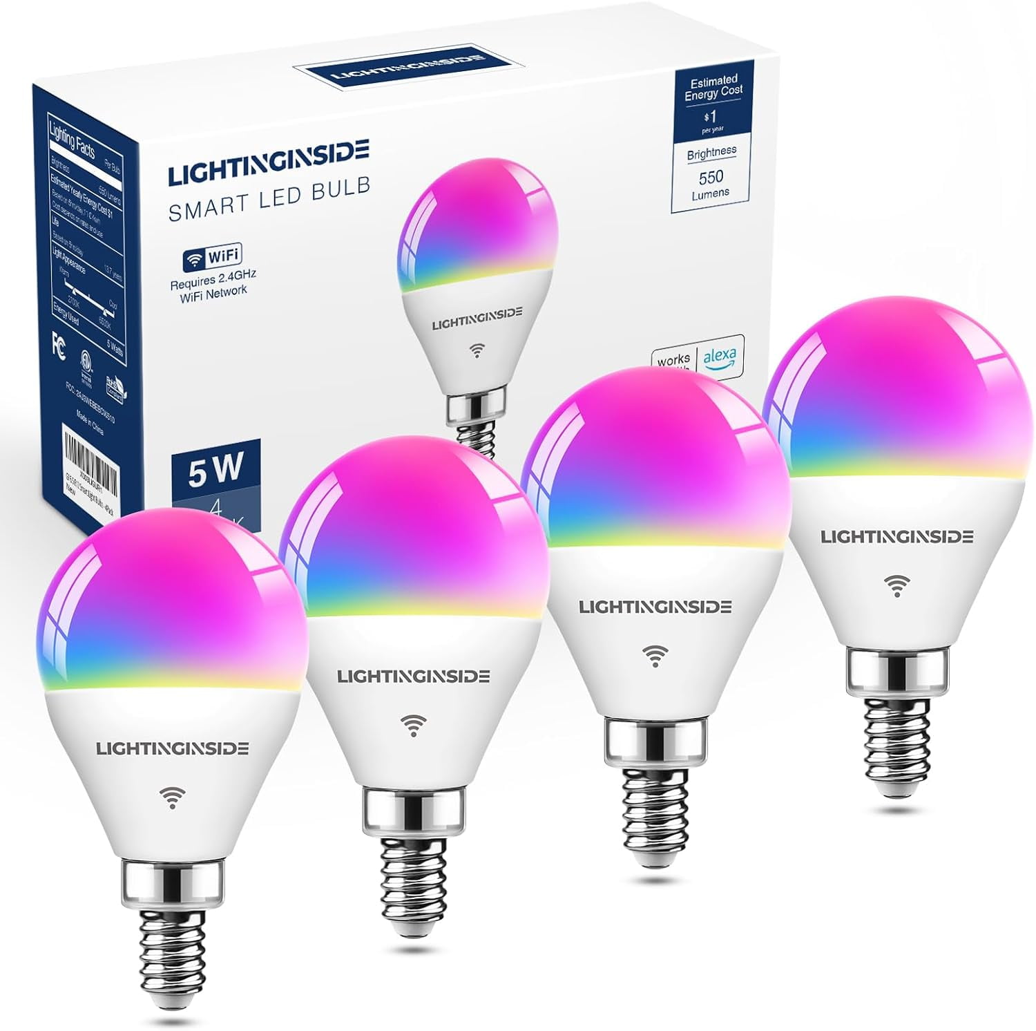 E12 Smart Light Bulbs 50W Equiv., G16.5 RGBCW Smart Bulb Works with ...