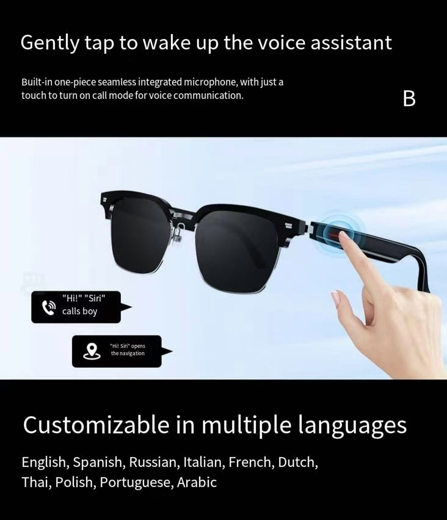 E13-06 smart Glasses Listenable Songs, Music & Call Sunglasses for People ,with Built-in ...