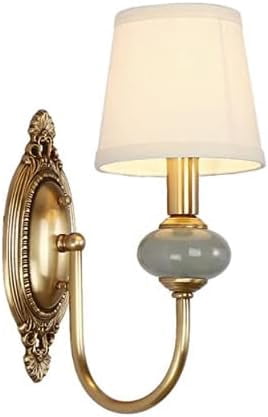 E14 H65 Brass Ceramics Wall Lamp Light Transmission Fabric Lampshade ...