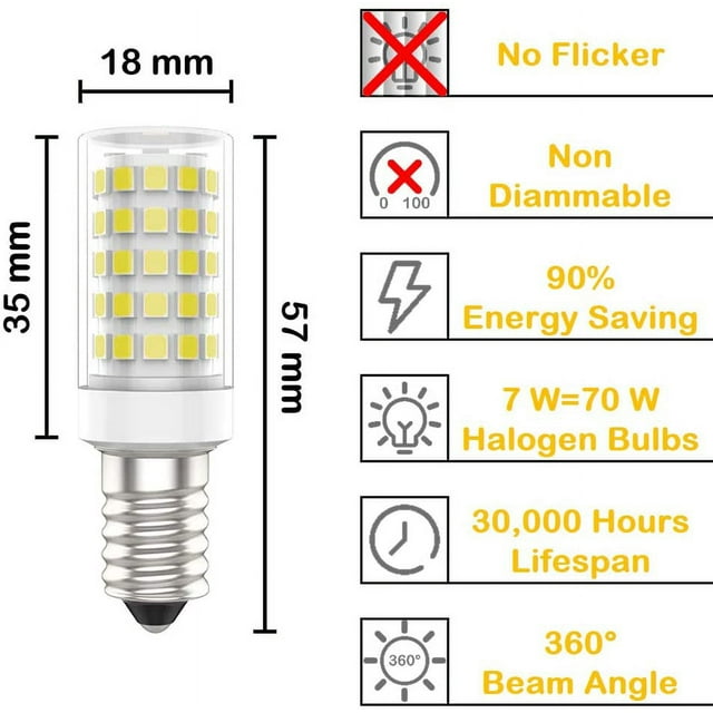 E14 Led Bulbs, 7W (Equivalent To 70W), Cool White (6000K), Ac220-240V ...