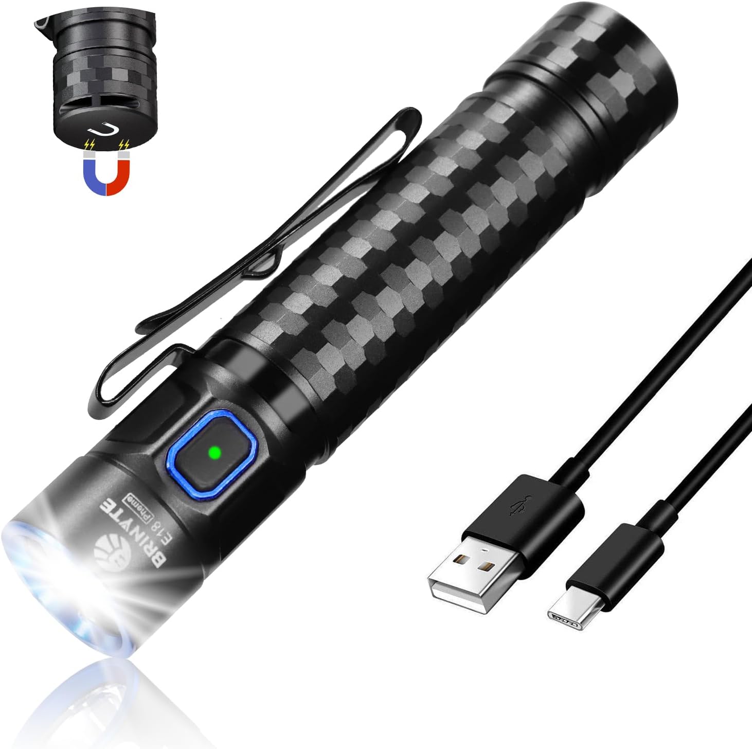 E18 Rechargeable LED Flashlight Work Light with Magnetic Base for Hands ...