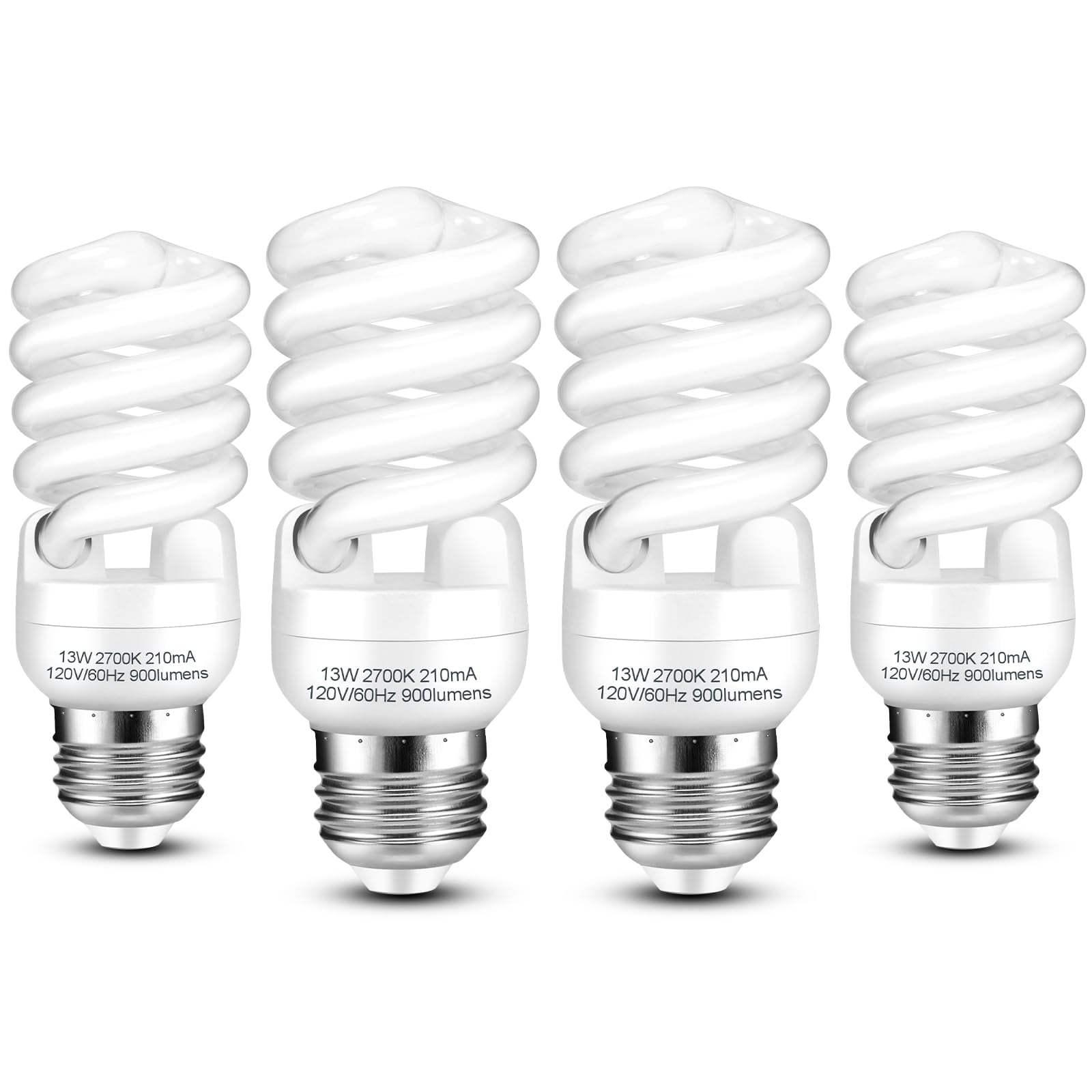 E26 CFL Light Bulbs 13Watt, T2 Spiral Soft White 2700K 900lm E26 Medium ...