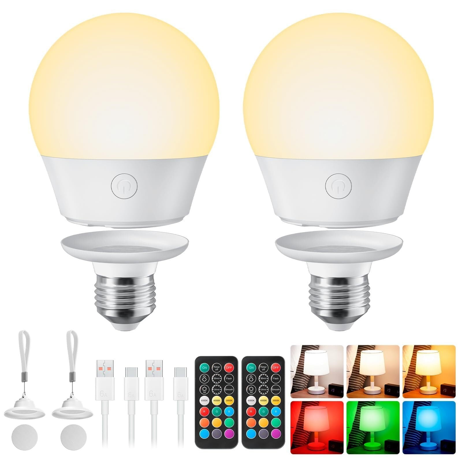 E26 Rechargeable Light Bulb with Remote and Timer, Battery Backup Bulb ...