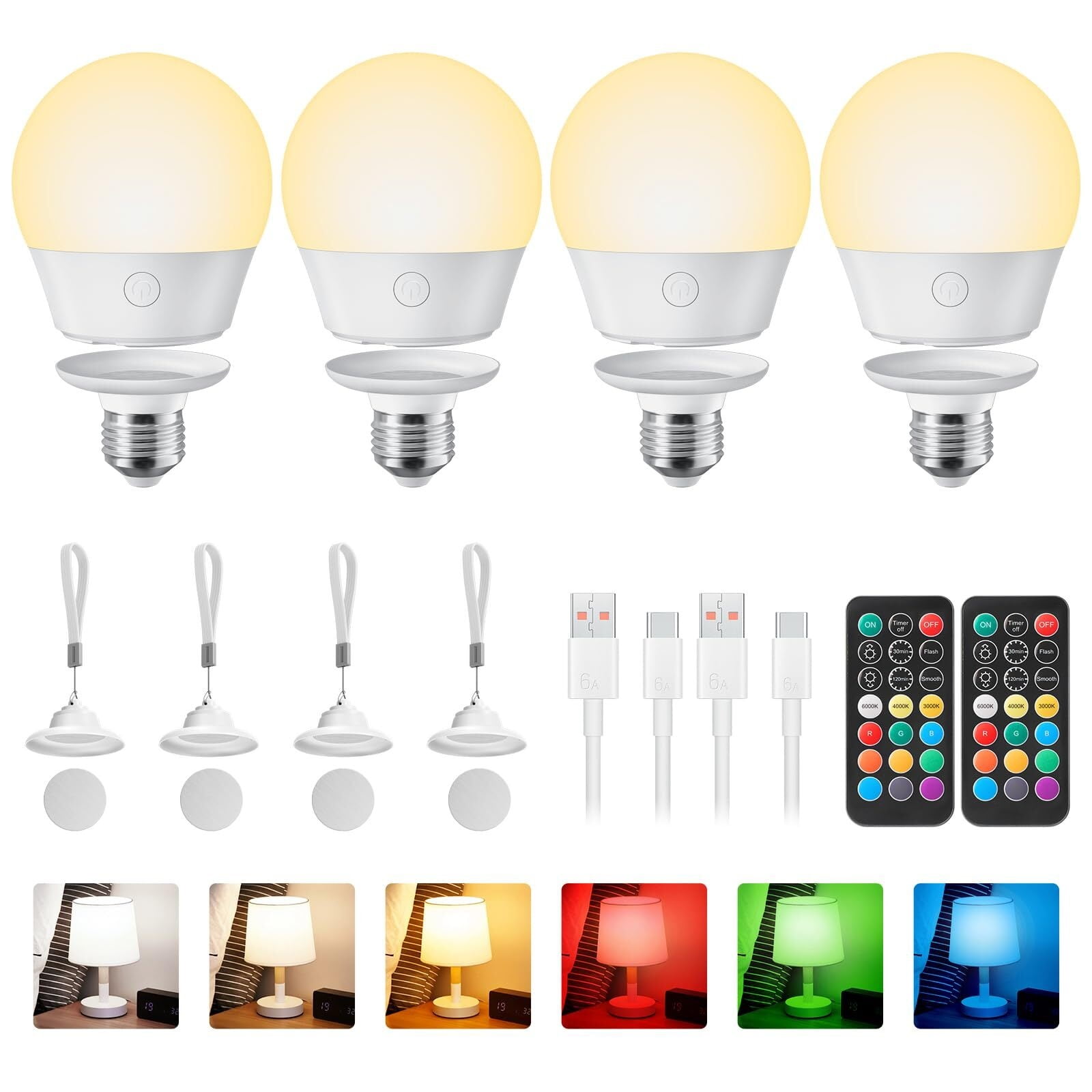 E26 Rechargeable Light Bulb with Remote and Timer, Battery Backup Bulb ...