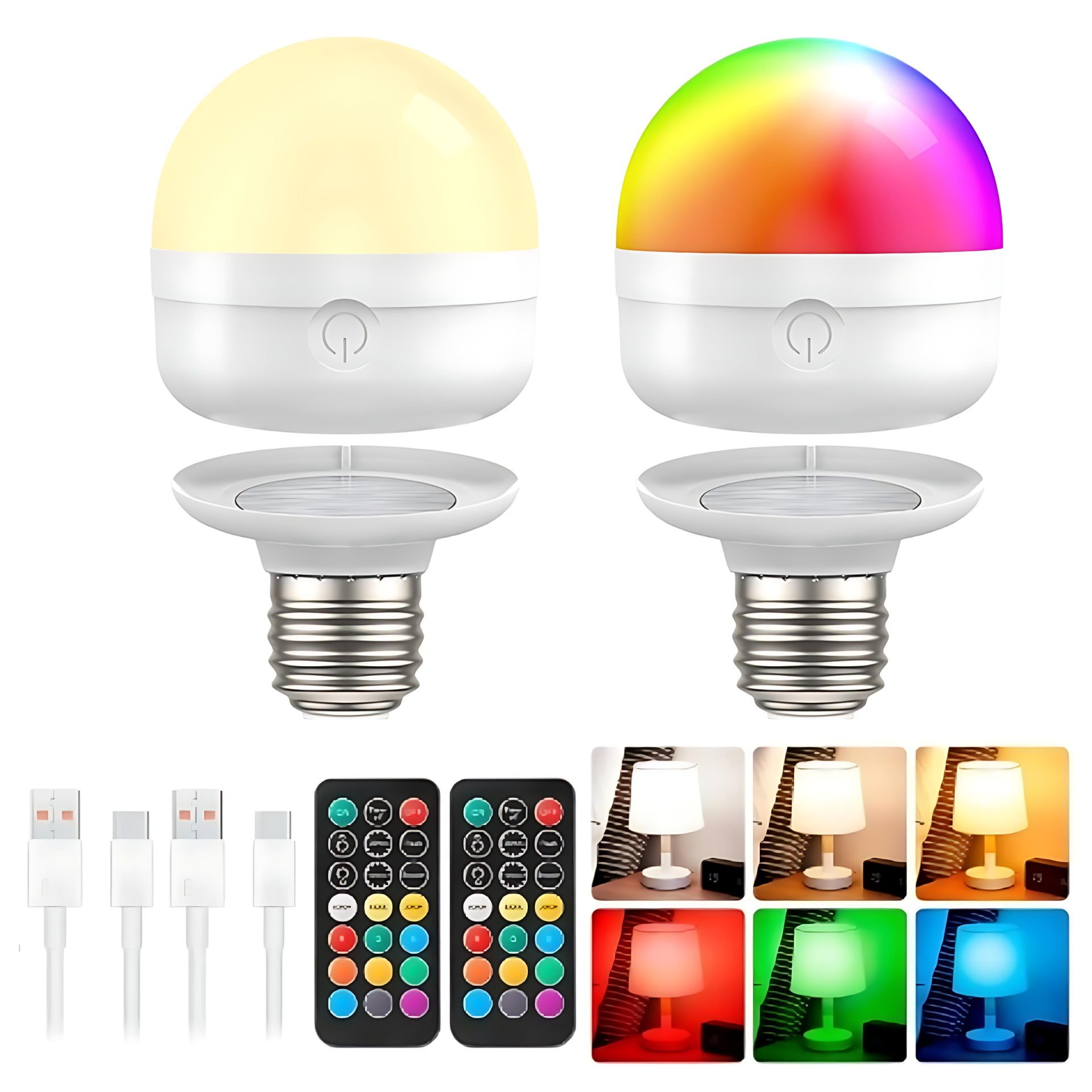 E26 Rechargeable Light Bulb with Remote and Timer, Battery Backup Bulb ...