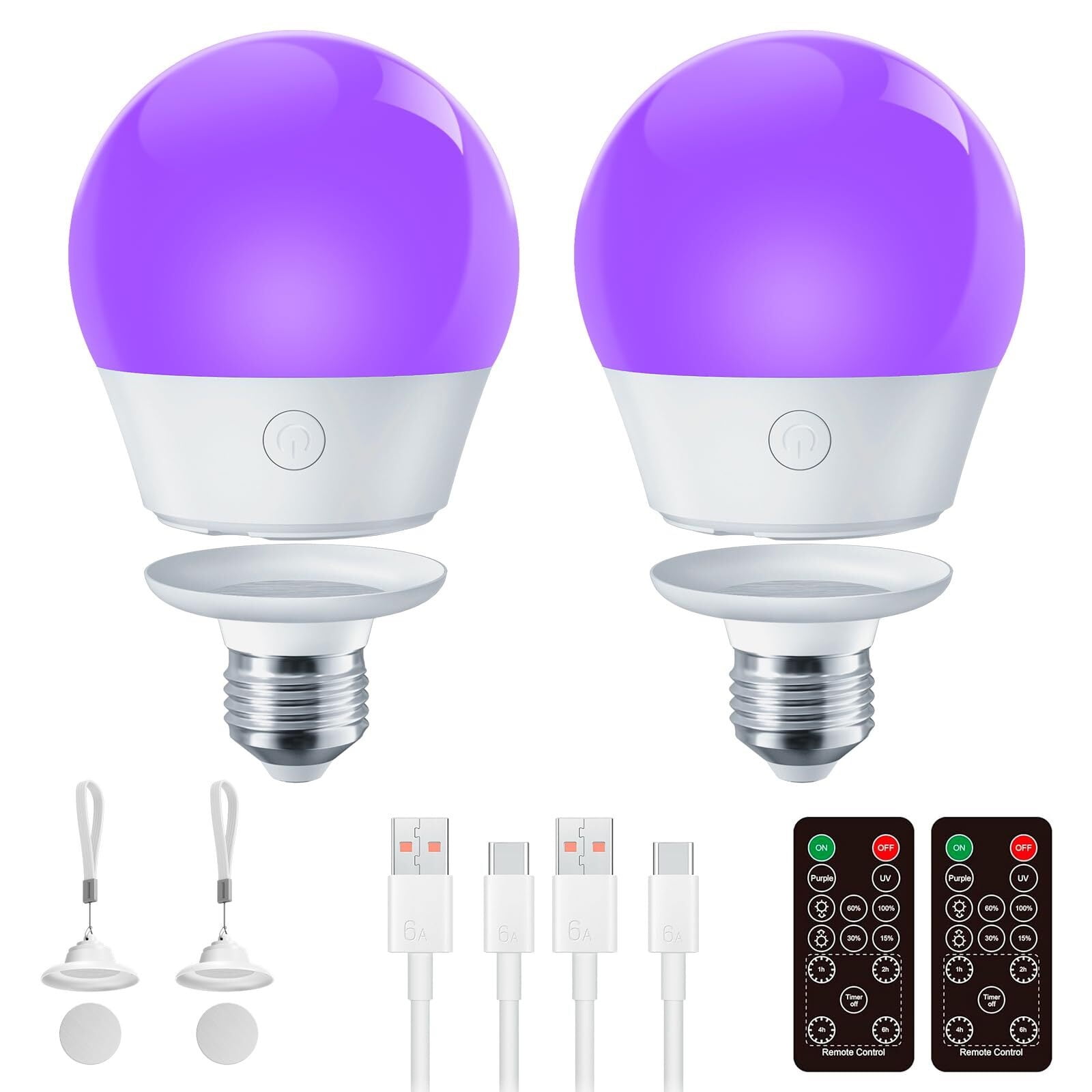 E26 Rechargeable Light Bulb with Remote and Timer, Battery Backup Bulb ...
