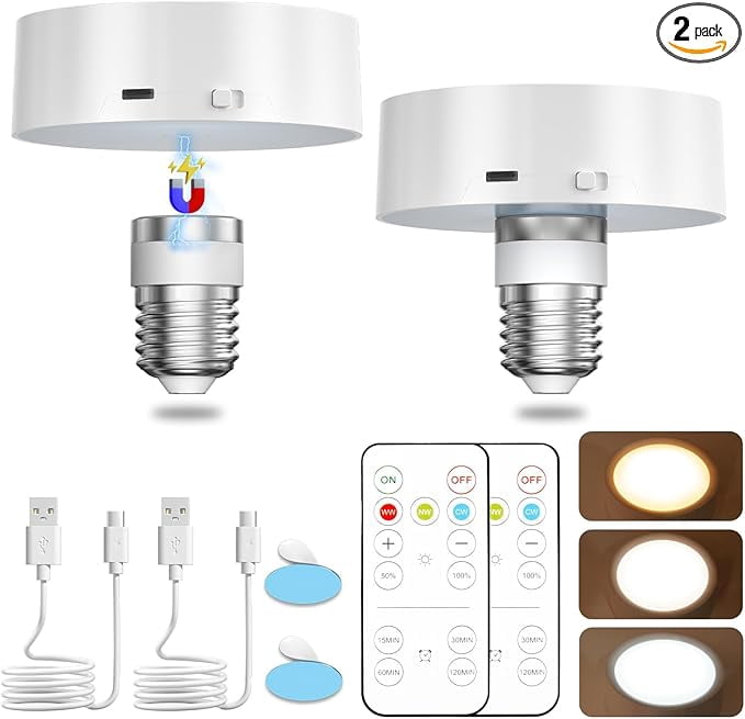 E26 Rechargeable Light Bulbs with Remote Control Timer and 3 Color ...