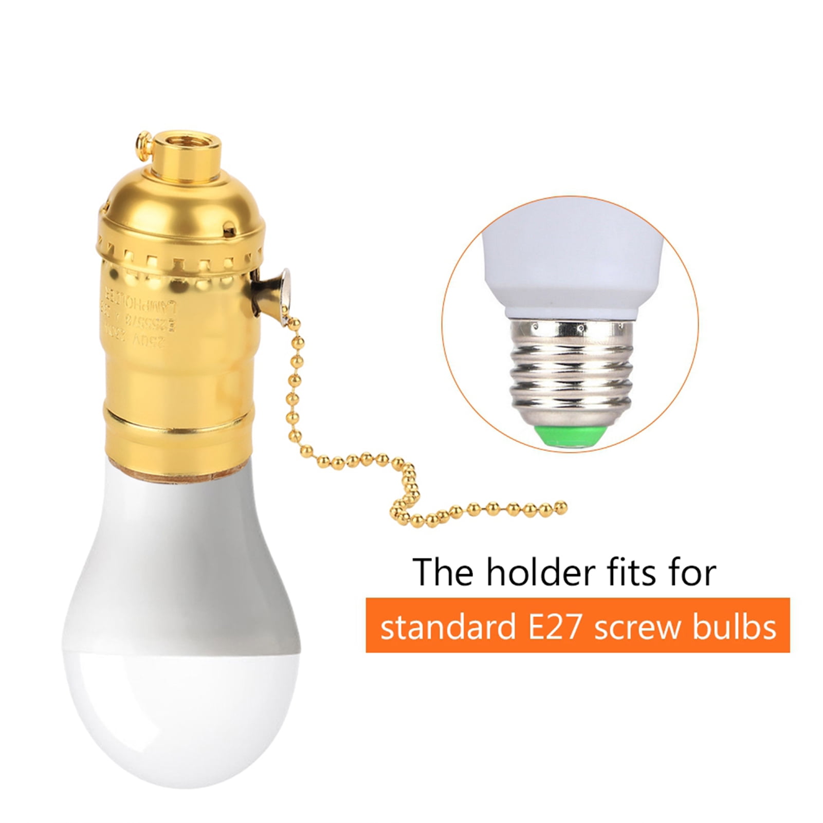 E27 Aluminum Vintage Light Socket with Pull Chain Desk Lamp Lighting Holder Screw Base (Golden ...