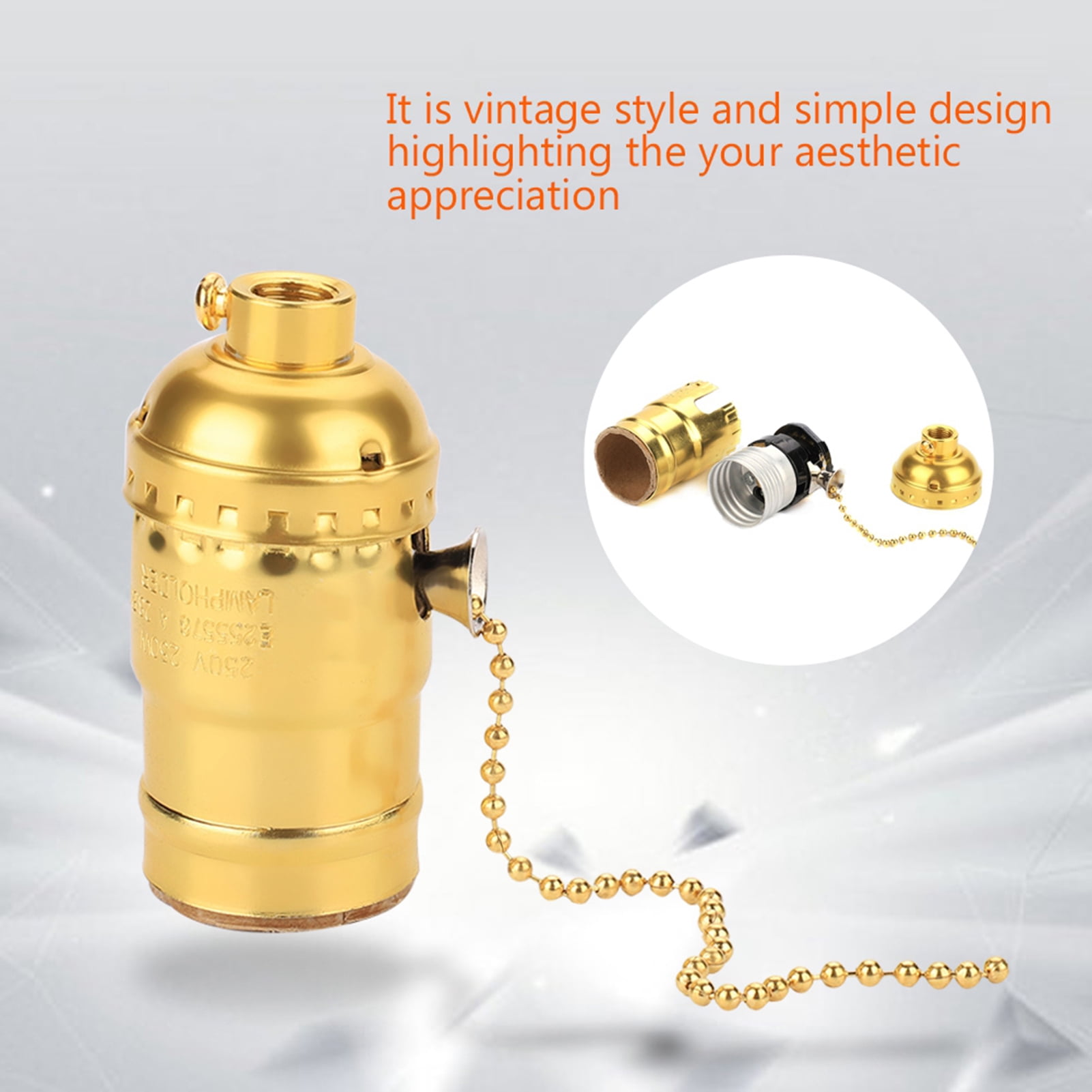 E27 Aluminum Vintage Light Socket with Pull Chain Desk Lamp Lighting ...