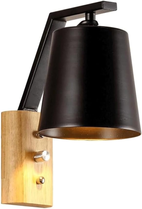 E27 Base Simple Wooden Metal Wall Sconces Creative Hat-Shaped Lampshade ...