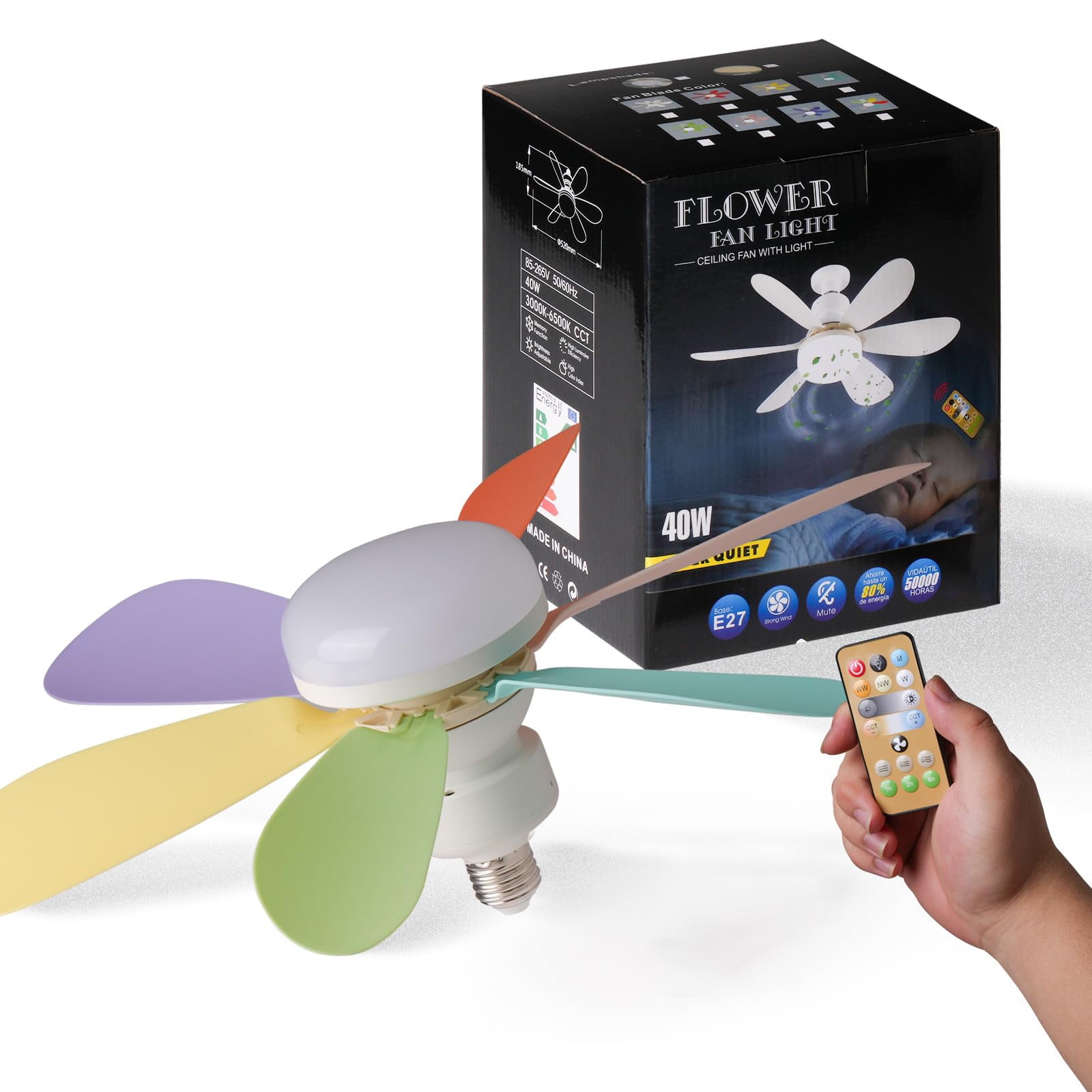 E27 Ceiling Fan with Light and Silent Electric Fan Ceiling Lamp With ...