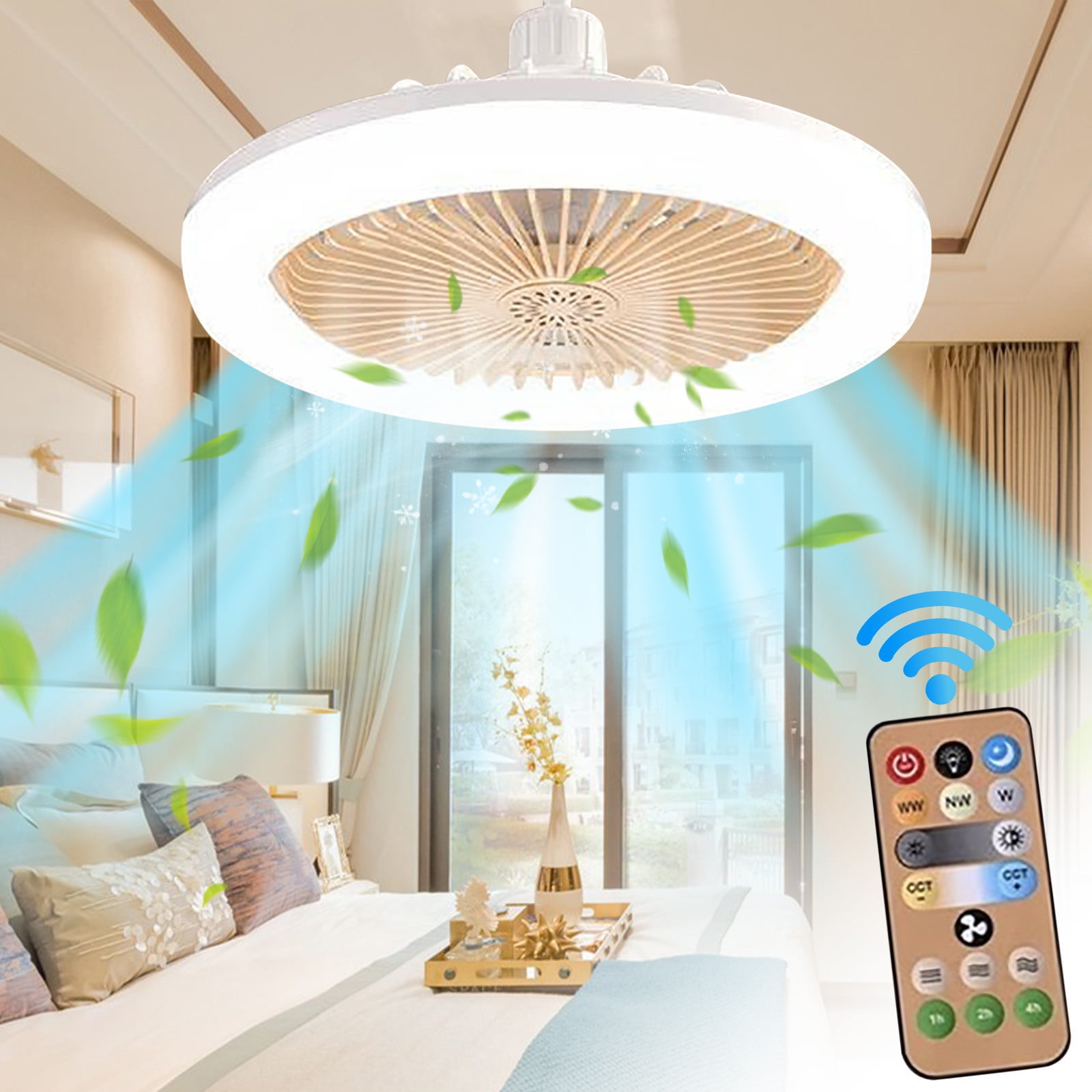 E27 Ceiling Fan with Remote Control - 3-Color Dimmable LED Light ...