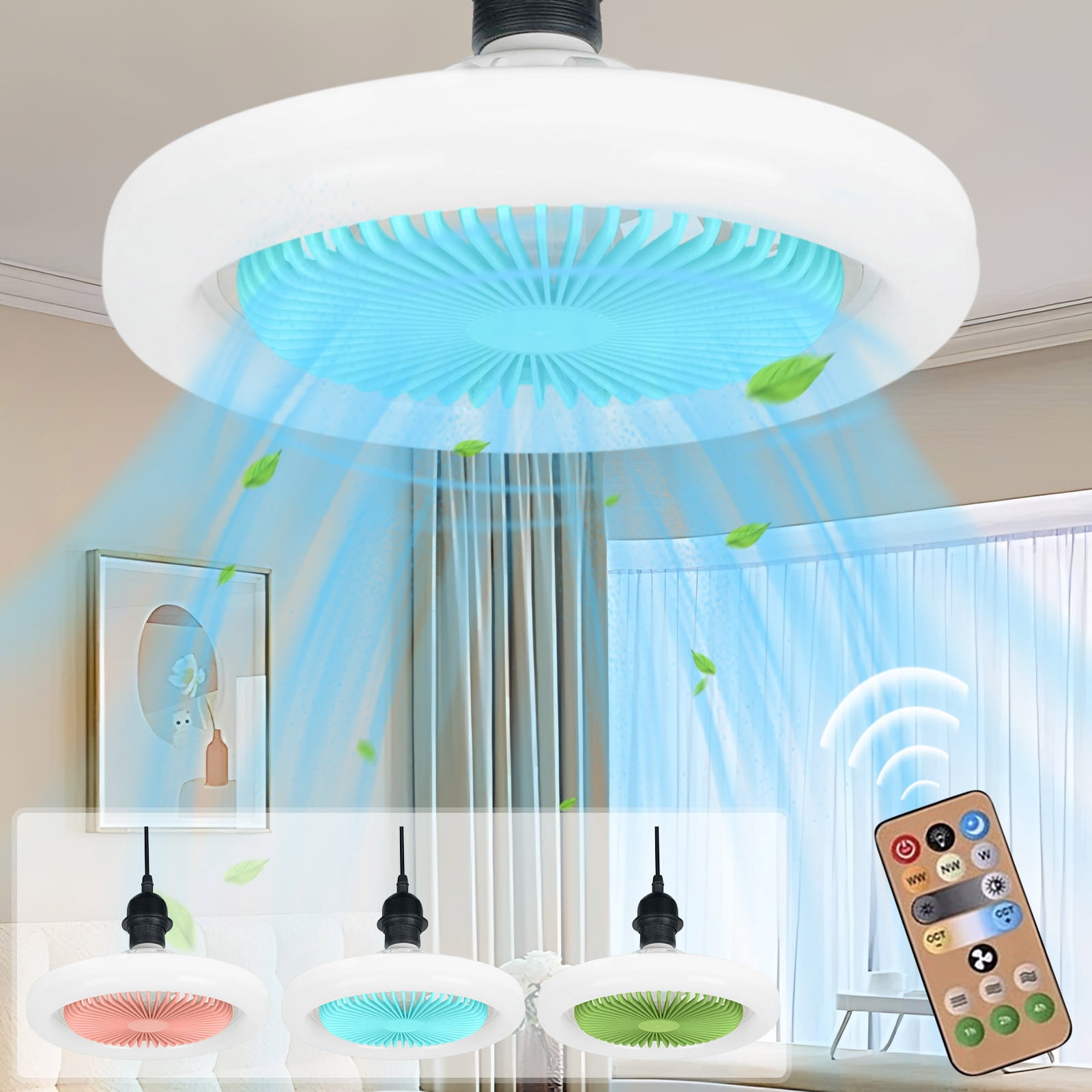 E27 Enclosed Ceiling Fan, Integrated Low Profile Light, Hidden Motor ...
