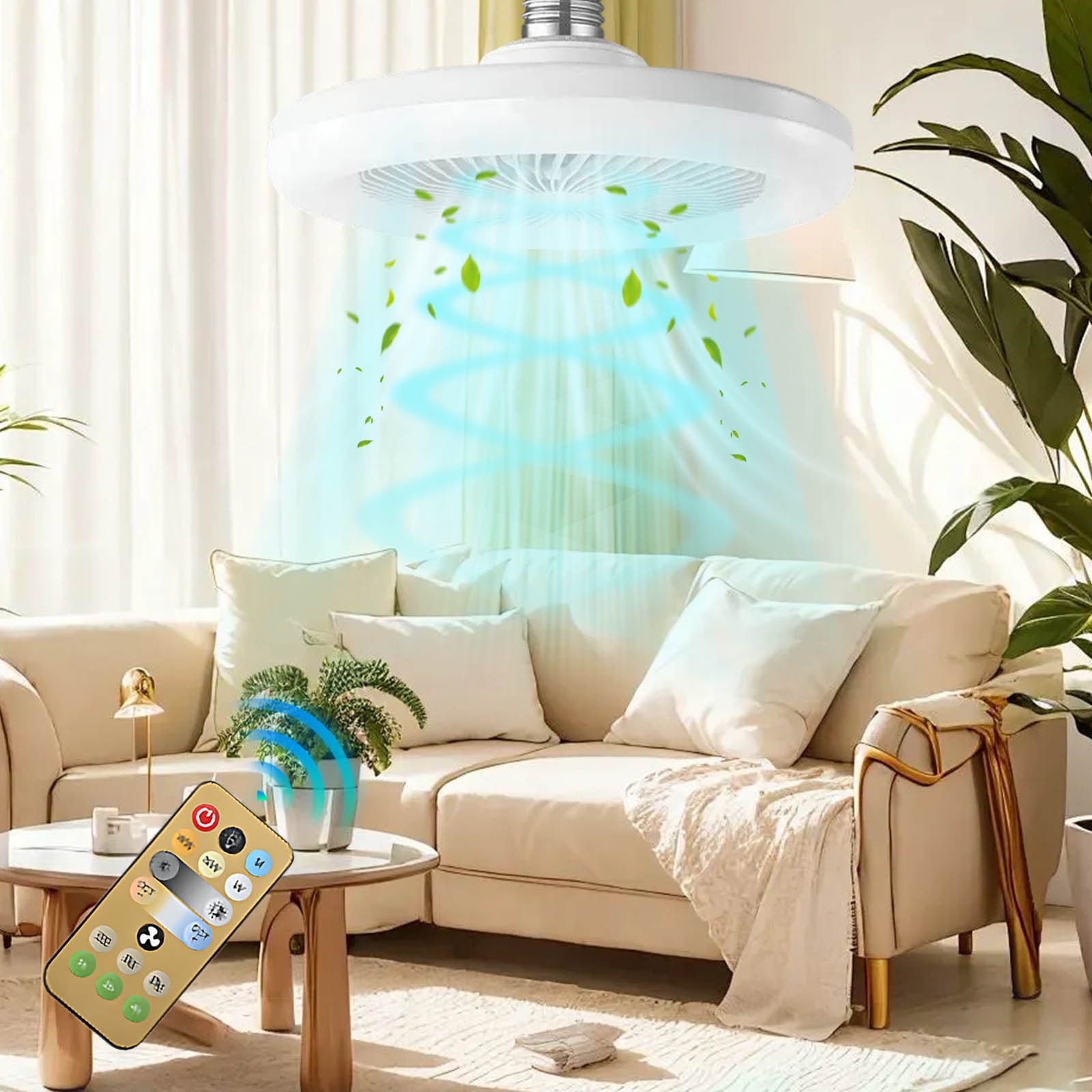 E27 Enclosed Ceiling Fan,Low Profile Light Fixture,Hidden Motor Design ...