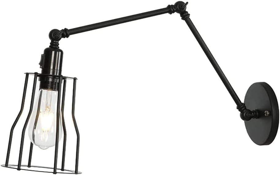 E27 Iron Cage Long Arm Wall Sconce Double Section Retractable with ...