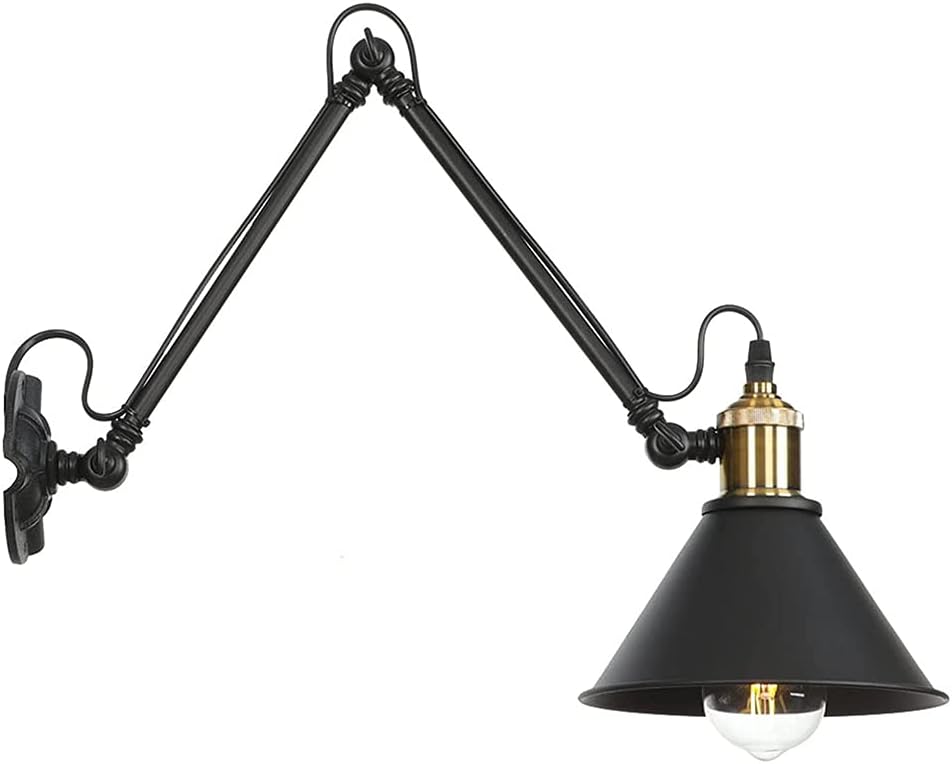 E27 Iron Double Section Long Arm Wall Sconce Retractable Hardwired Wall ...