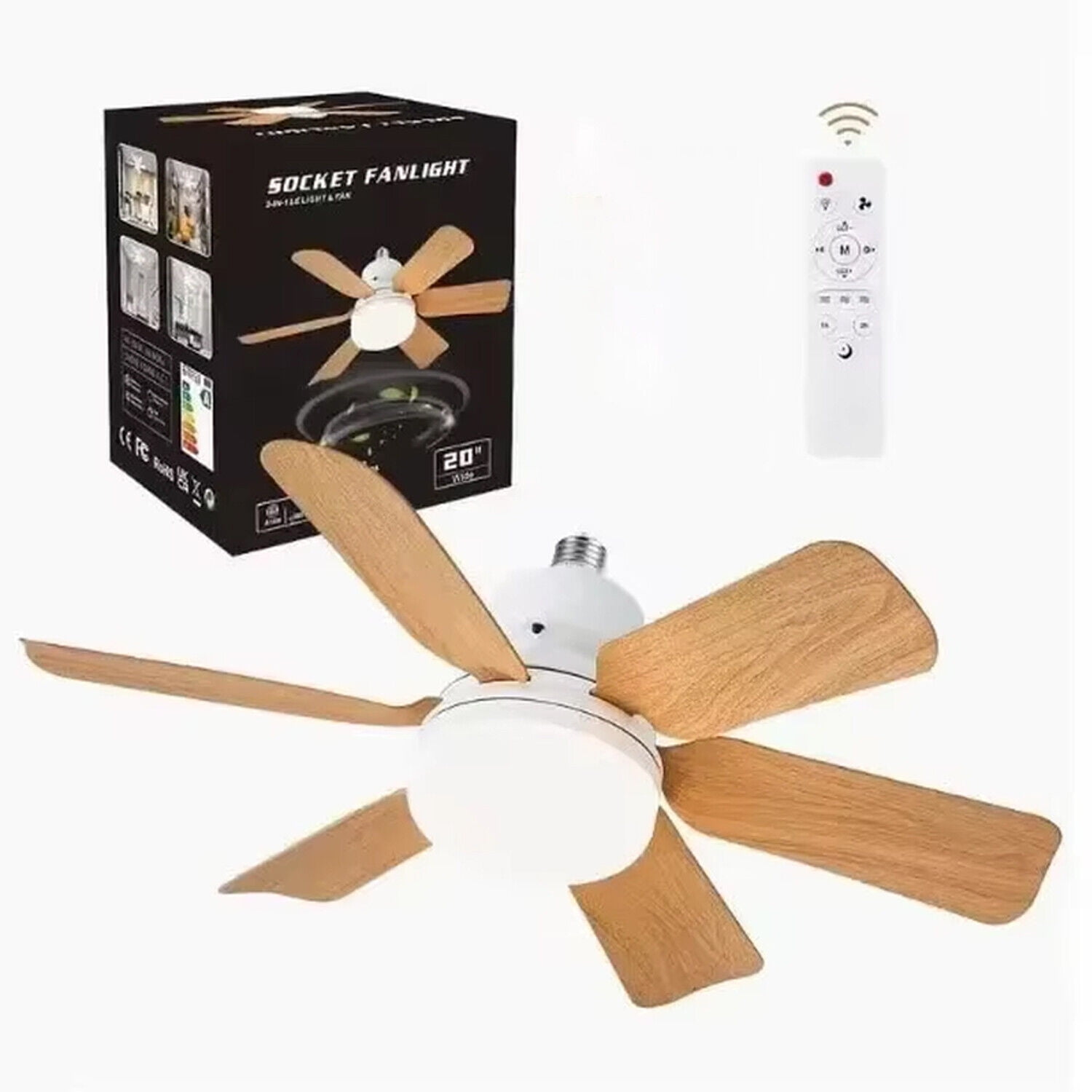 E27 Led Socket Ceiling Fan with Light E27 w/Remote Control 3 Colors ...