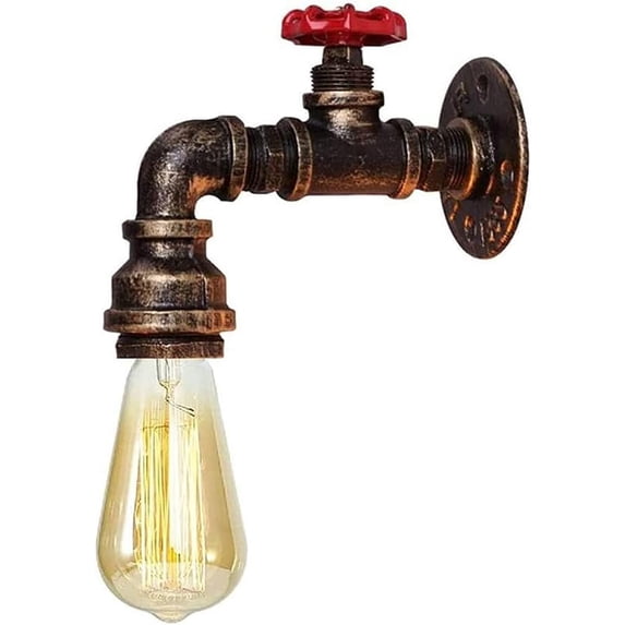 E27 Retro Water Pipe Red Valve Wall Light Metal Wrought Iron Wall Lamp ...