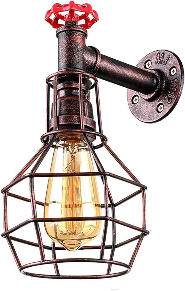 E27 Retro Water Pipe Wall Lamp Birdcage Wrought Iron Wall Light Industry Creativity Corridor ...