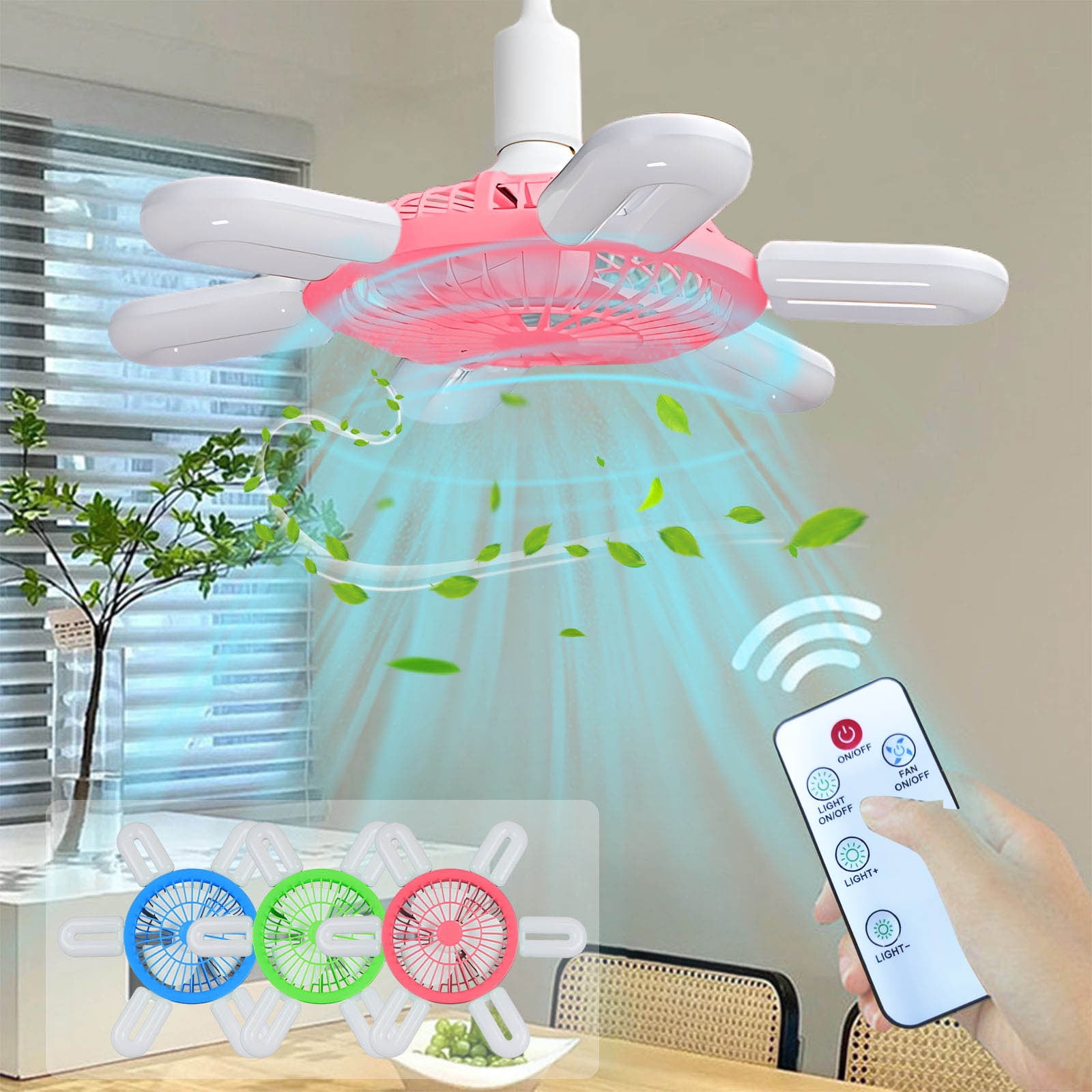E27 Screw Base Fan Light, Remote Control Ceiling Light, Dimmable LED ...