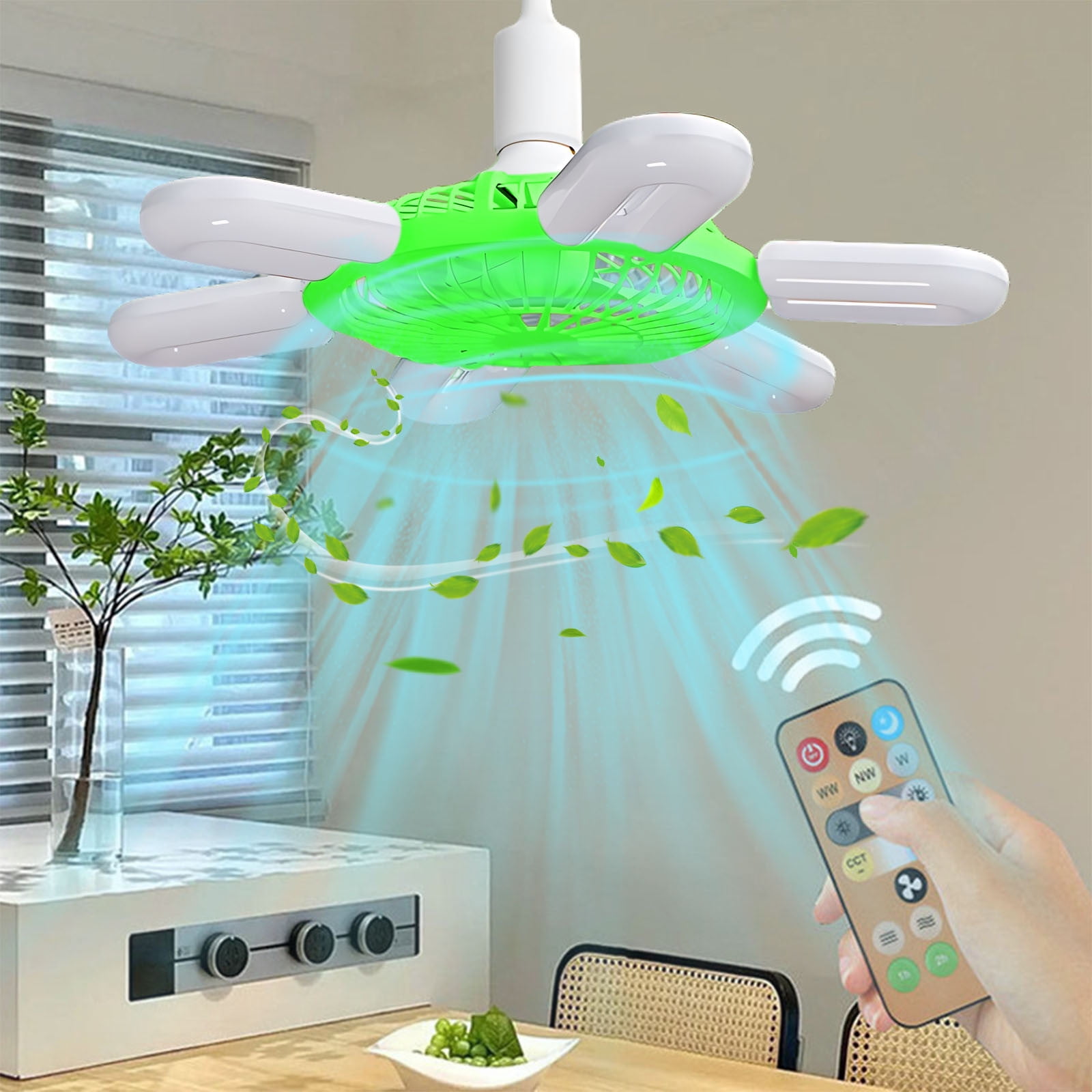 E27 Screw Mouth Fan Light Ceiling , Dimmable LED Ceiling Fan with ...