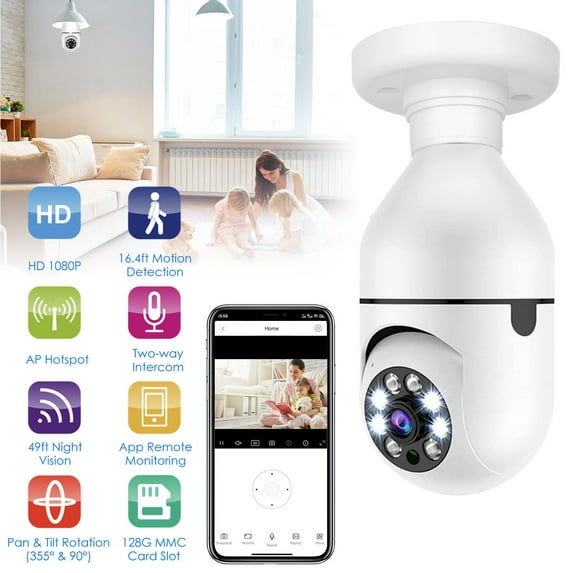 E27 WiFi Bulb Digital Camera 1080P FHD WiFi IP Pan Tilt Security ...