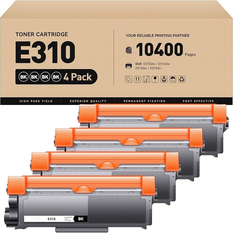 E310 Toner Cartridge 4-Pack Printer Black Replacement for Dell E310 E310dw E514 E515 P7RMX PVTHG ...