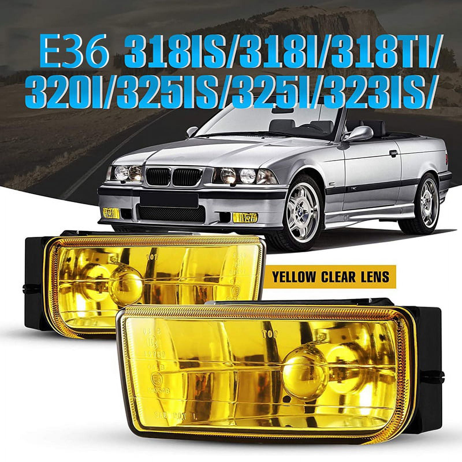 E36 Fog Lights for - M3 (E36) 3 Series 1992-1999 Fog Lamps Replacement Assembly 1 Pair (Yellow ...