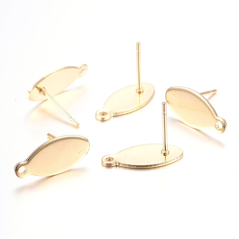 E396 - 10 pcs. (5 pairs) 304 Stainless Steel Oval Earring Posts/Bases ...