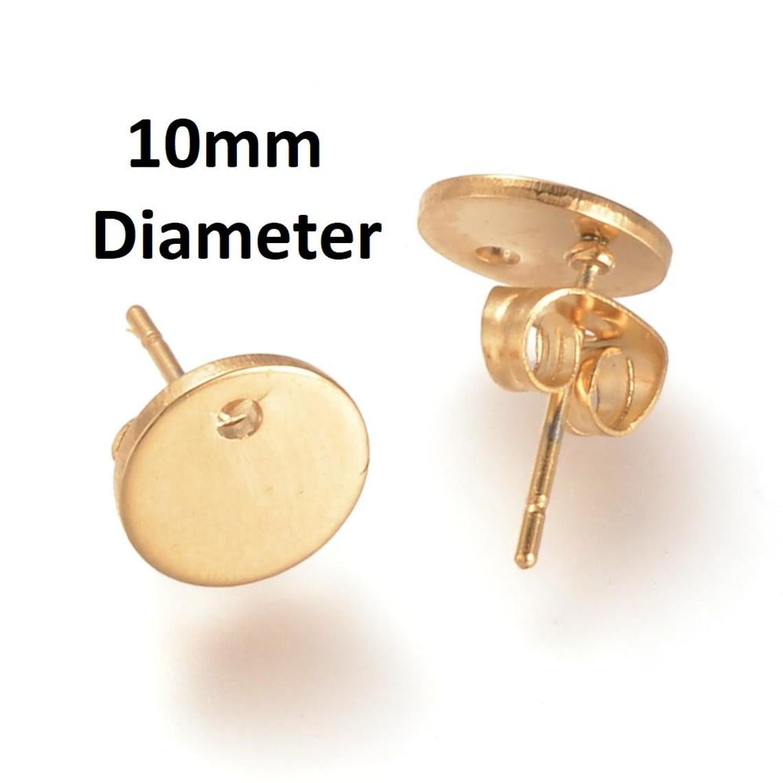 E477 - 10 pcs. (5 pairs) 304 Stainless Steel Golden Earring Posts/Bases ...