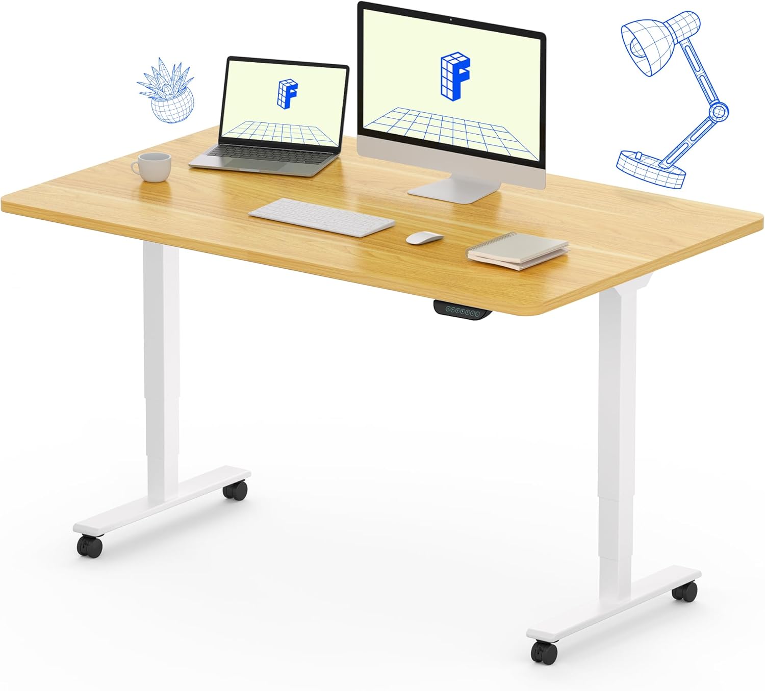 E6 Dual Motor 3 Stages Standing Desk 48x24 Inch Whole-Piece Board Electric Height Adjustable ...