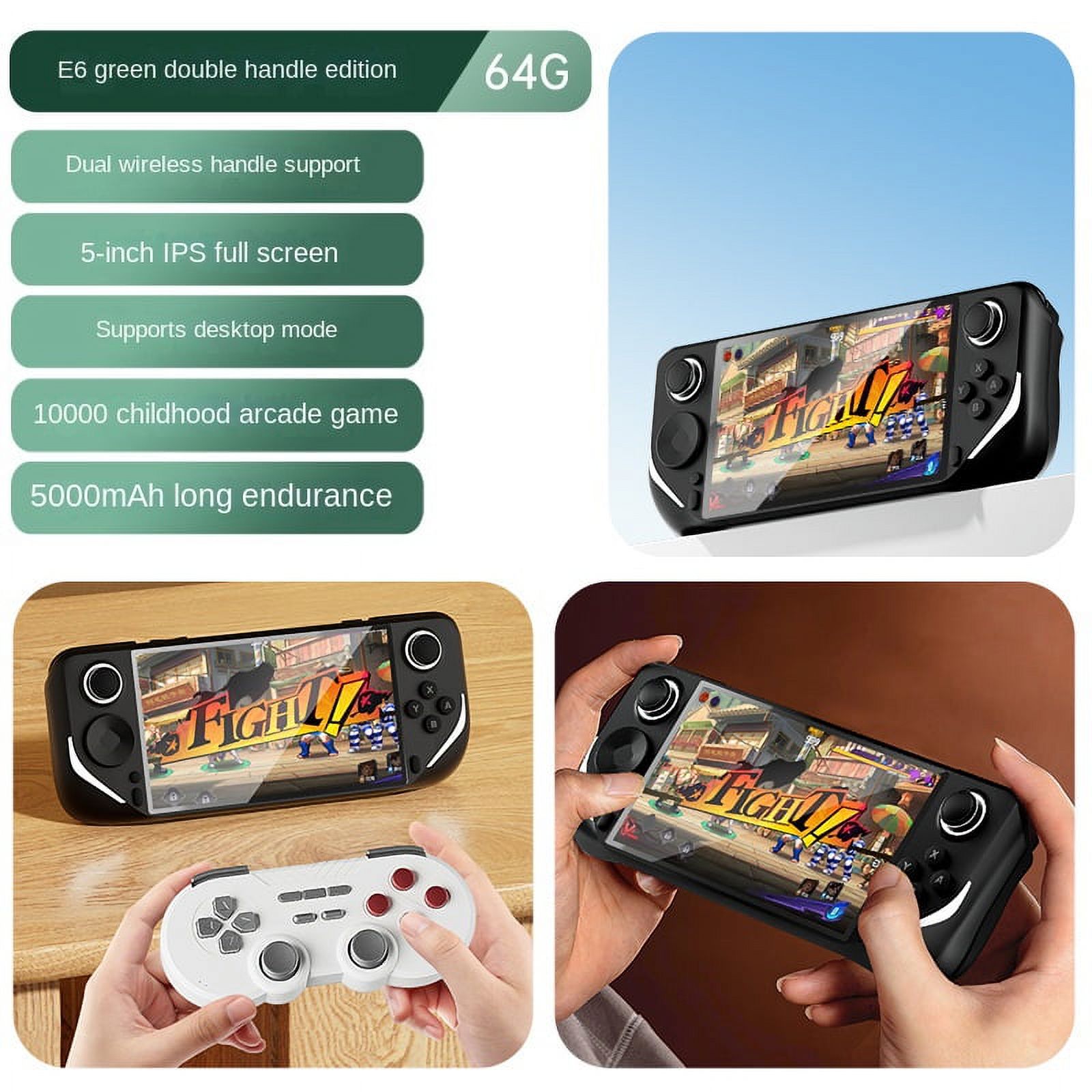 E6 Retro Handheld Gaming Console 5 inch LCD Display Built-in 64GB Card ...