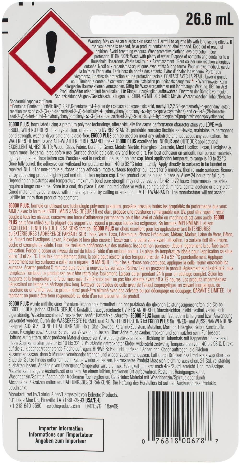 E6000+Plus Multipurpose Adhesive EU Compliant-26.6ml Clear - Walmart.com