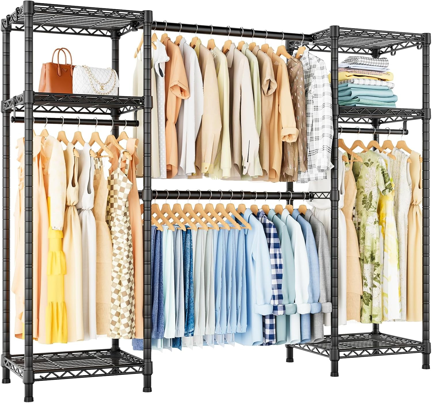 E7 Garment Rack, Clothes Storage System with Extendable Hangers Rods ...