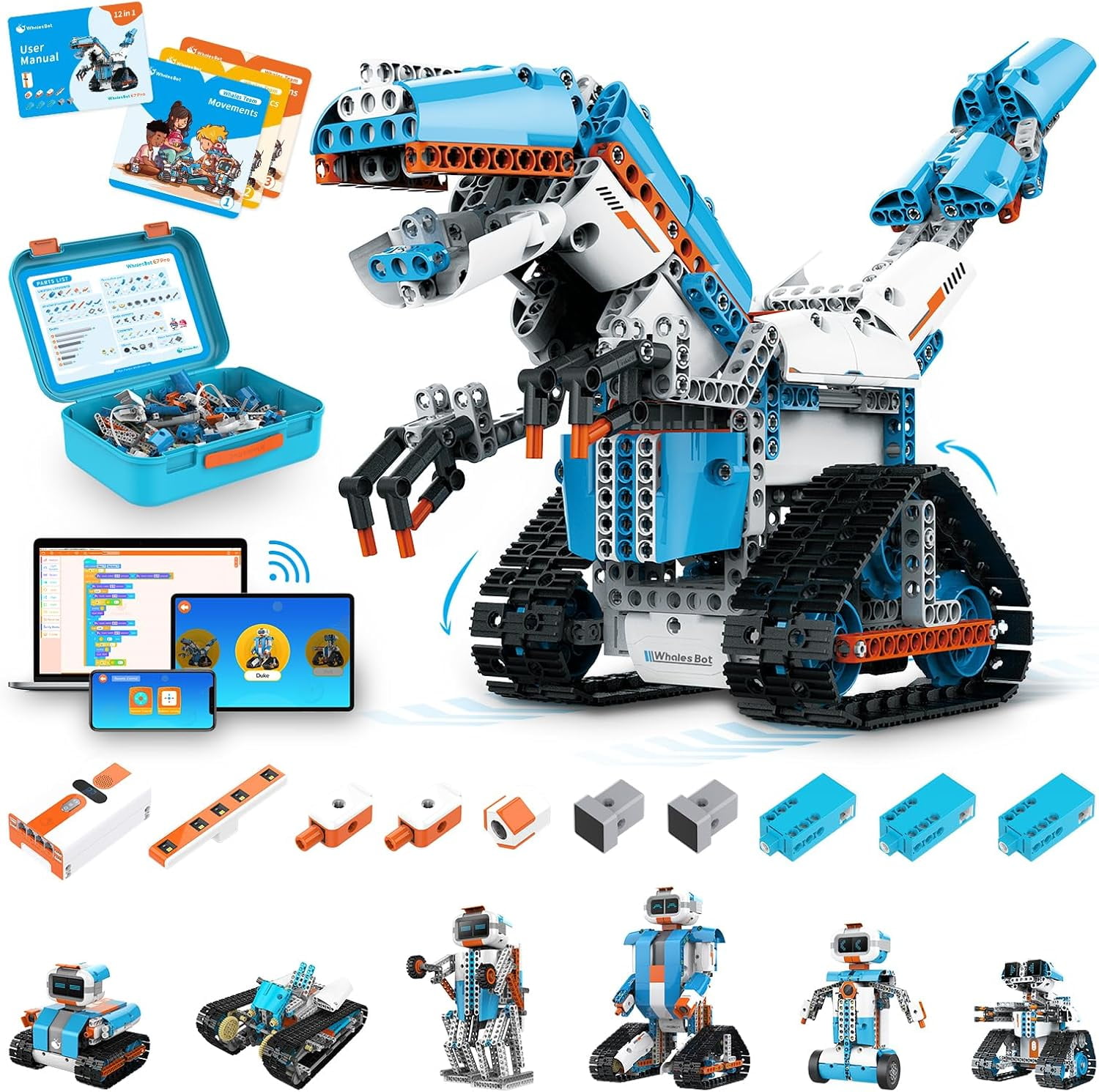 E7 Pro 12-in-1 STEM Coding Robot Kit for Kids 8-12, 637-Piece Building ...